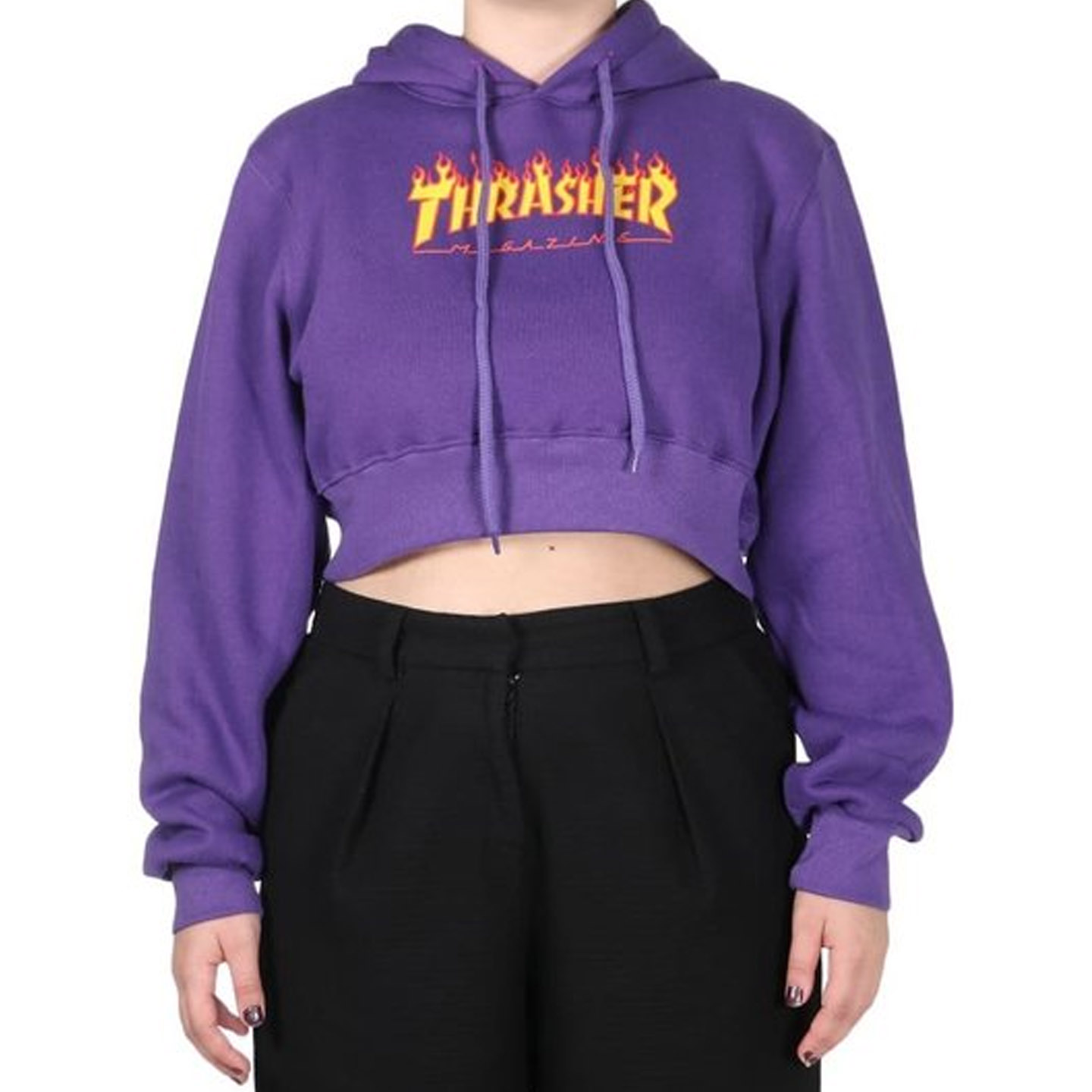 Moletom Thrasher Feminino Cropped Flame Logo Roxo